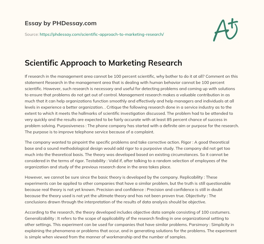 Scientific Approach to Marketing Research (400 Words) - PHDessay.com