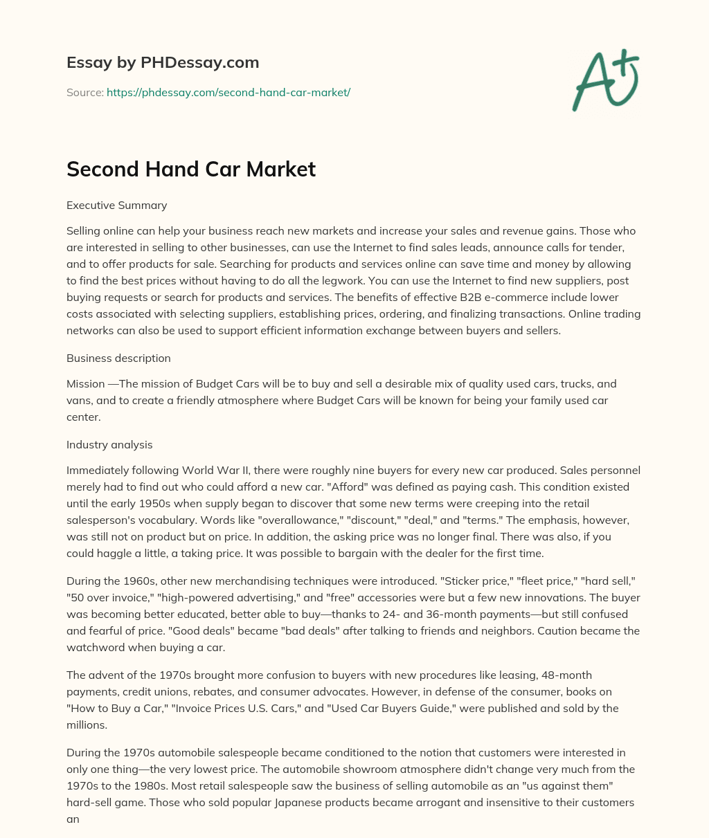 Second Hand Car Market - PHDessay.com