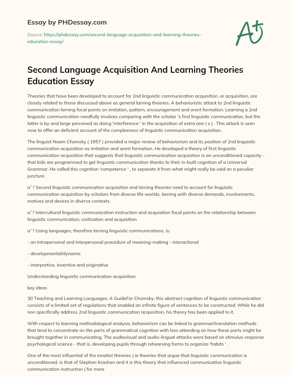 Second Language Acquisition And Learning Theories Education Essay - PHDessay.com