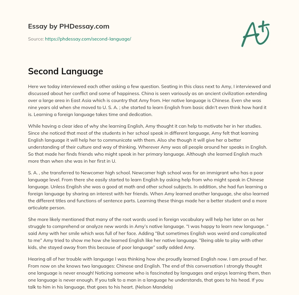 Second Language (500 Words) - PHDessay.com