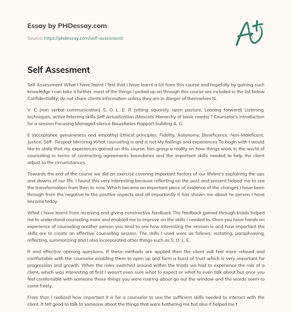 Self Assesment - PHDessay.com