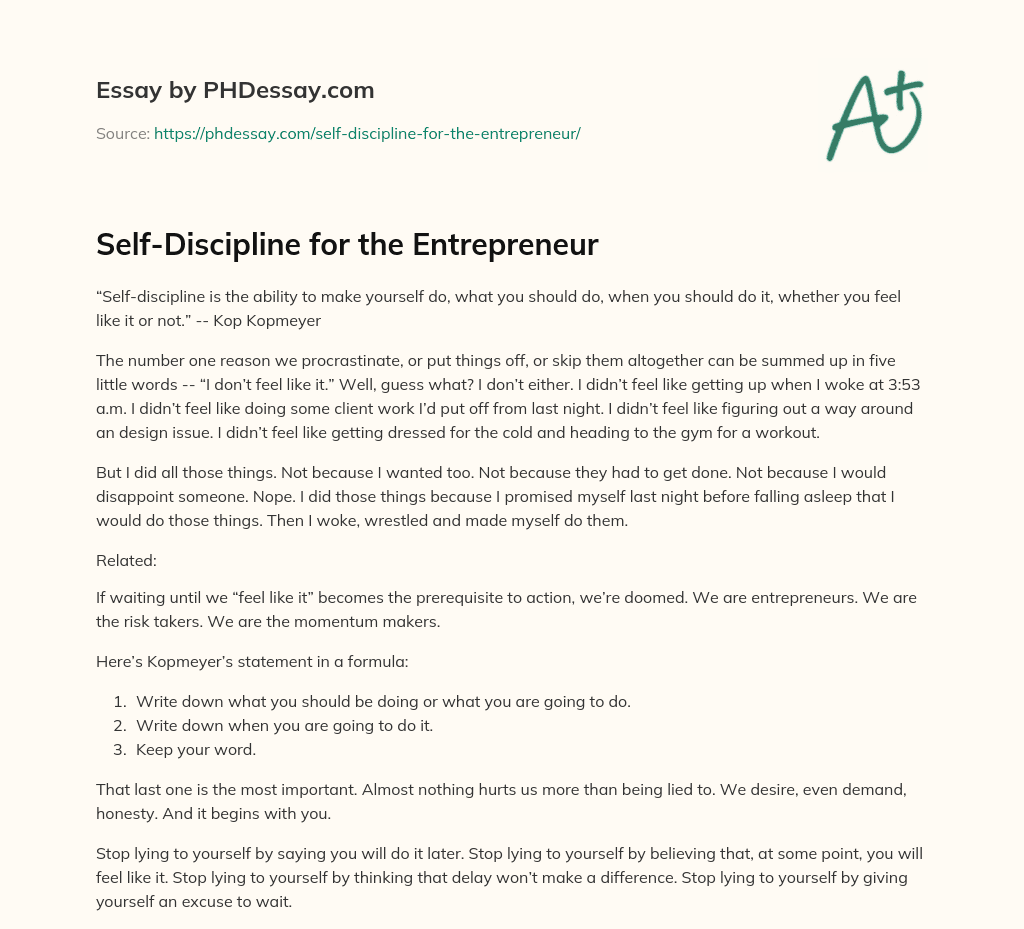Self-Discipline for the Entrepreneur (300 Words) - PHDessay.com