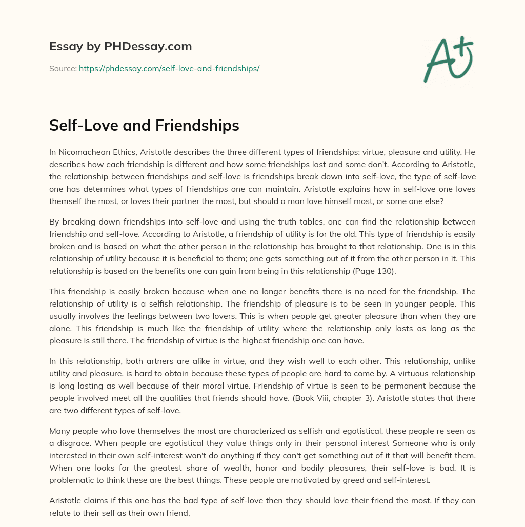 Self-Love and Friendships - PHDessay.com