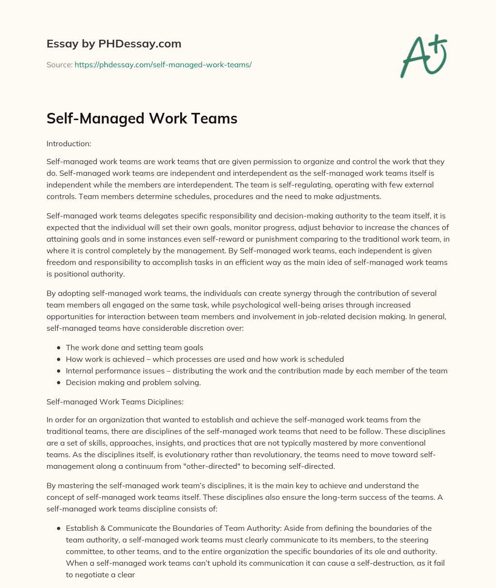 Self-Managed Work Teams - PHDessay.com
