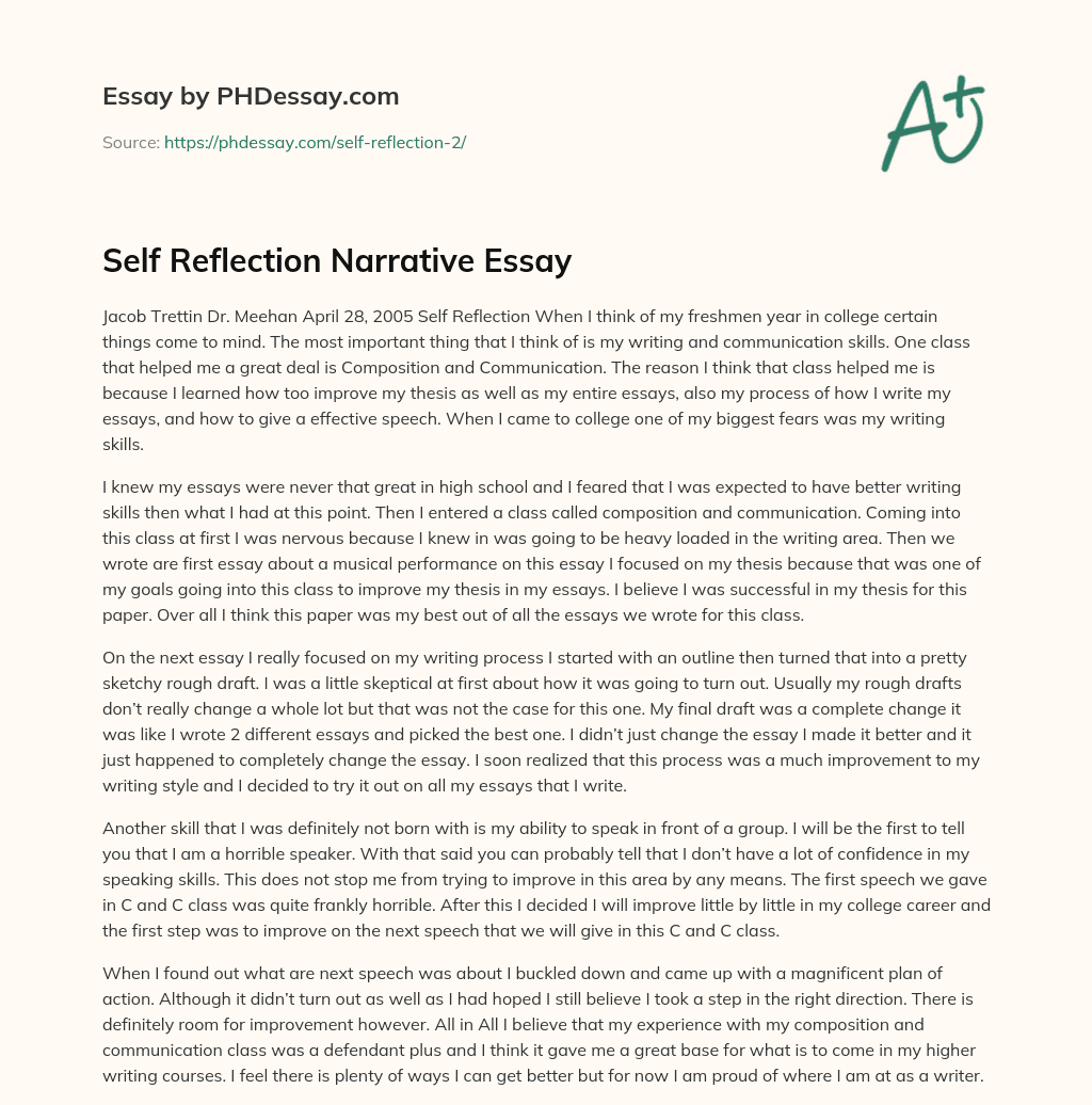 Self Reflection Narrative Essay (600 Words) - PHDessay.com