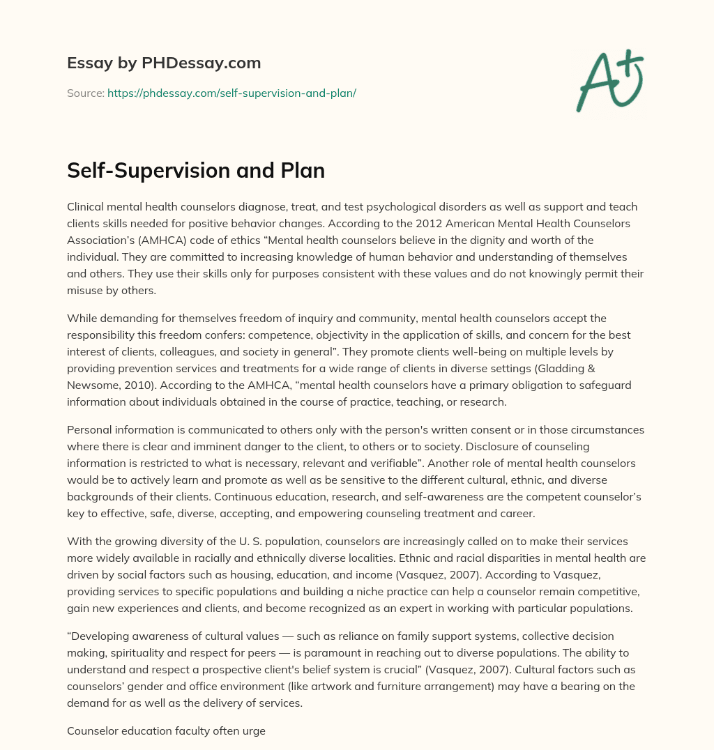Self-Supervision and Plan - PHDessay.com