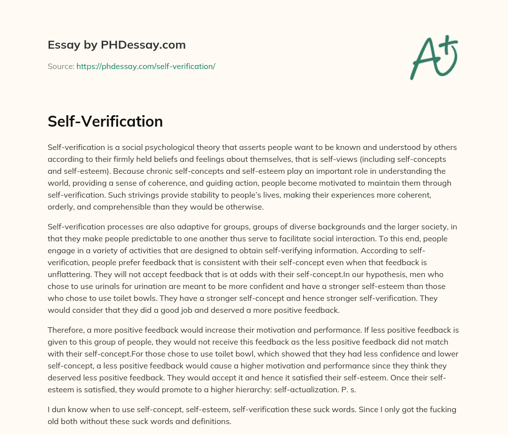 Self-Verification Process And Definition Example (300 Words) - PHDessay.com