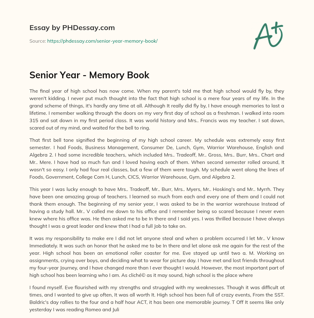 Senior Year - Memory Book - PHDessay.com