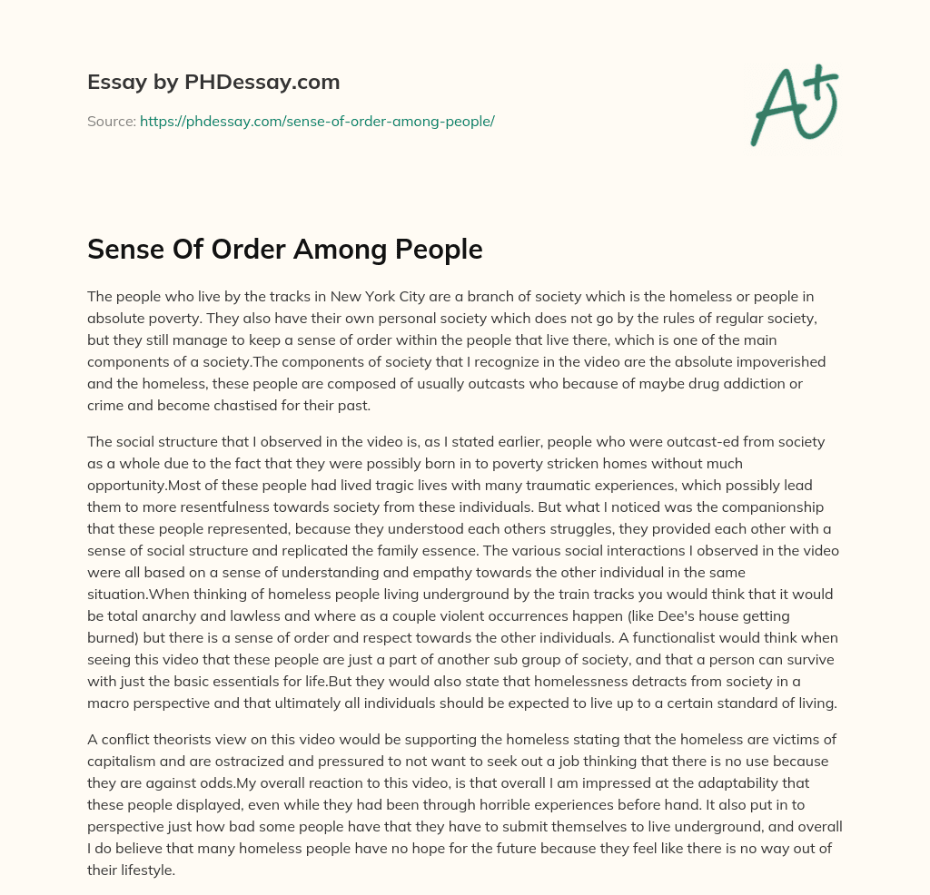Sense Of Order Among People - PHDessay.com