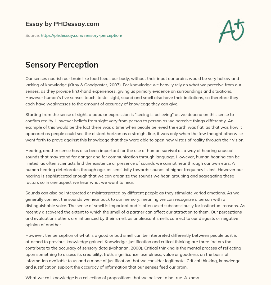 Sensory Perception - PHDessay.com