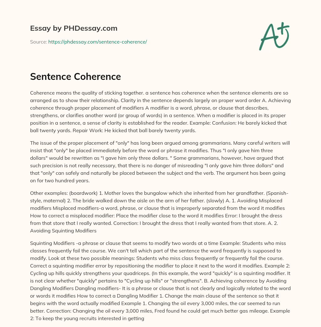 Sentence Coherence - PHDessay.com