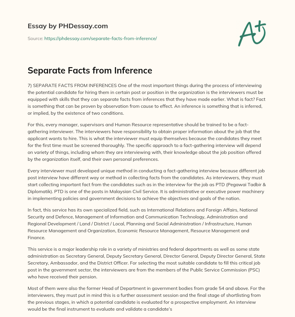Separate Facts from Inference - PHDessay.com