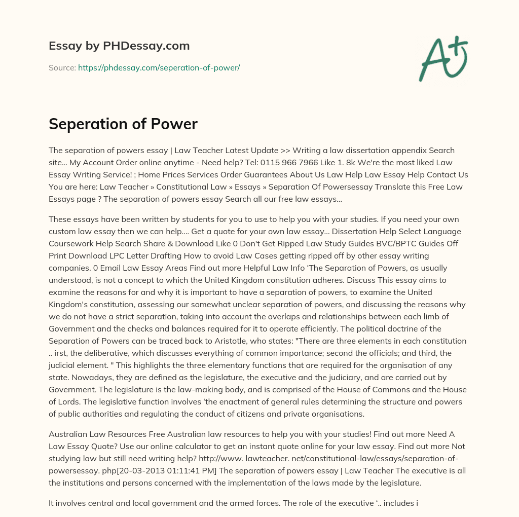 Seperation Of Power Example - PHDessay.com