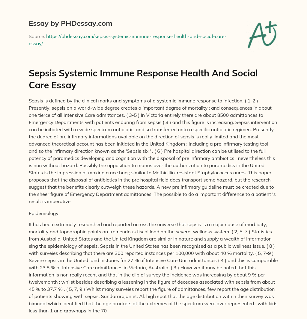 Sepsis Systemic Immune Response Health And Social Care Essay - PHDessay.com