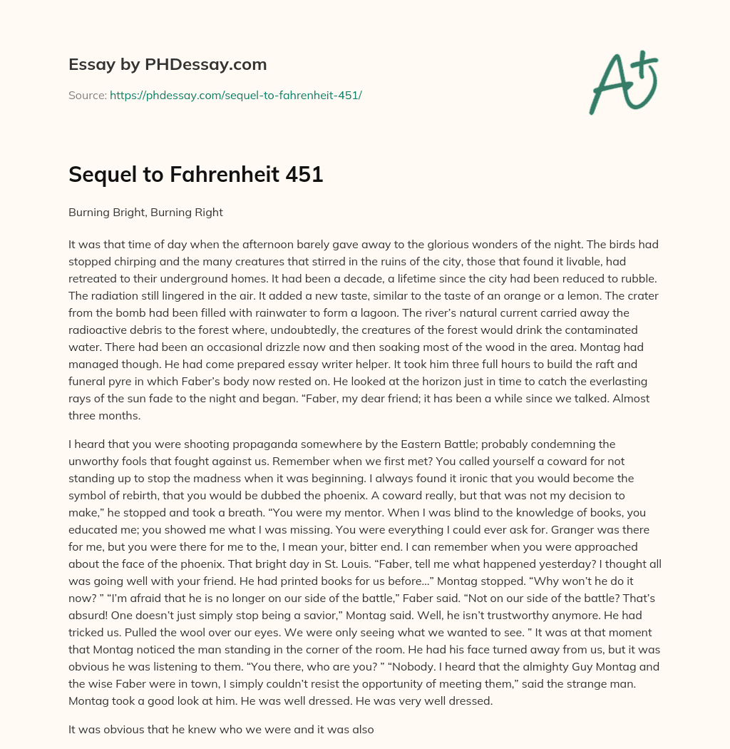 Sequel to Fahrenheit 451 - PHDessay.com