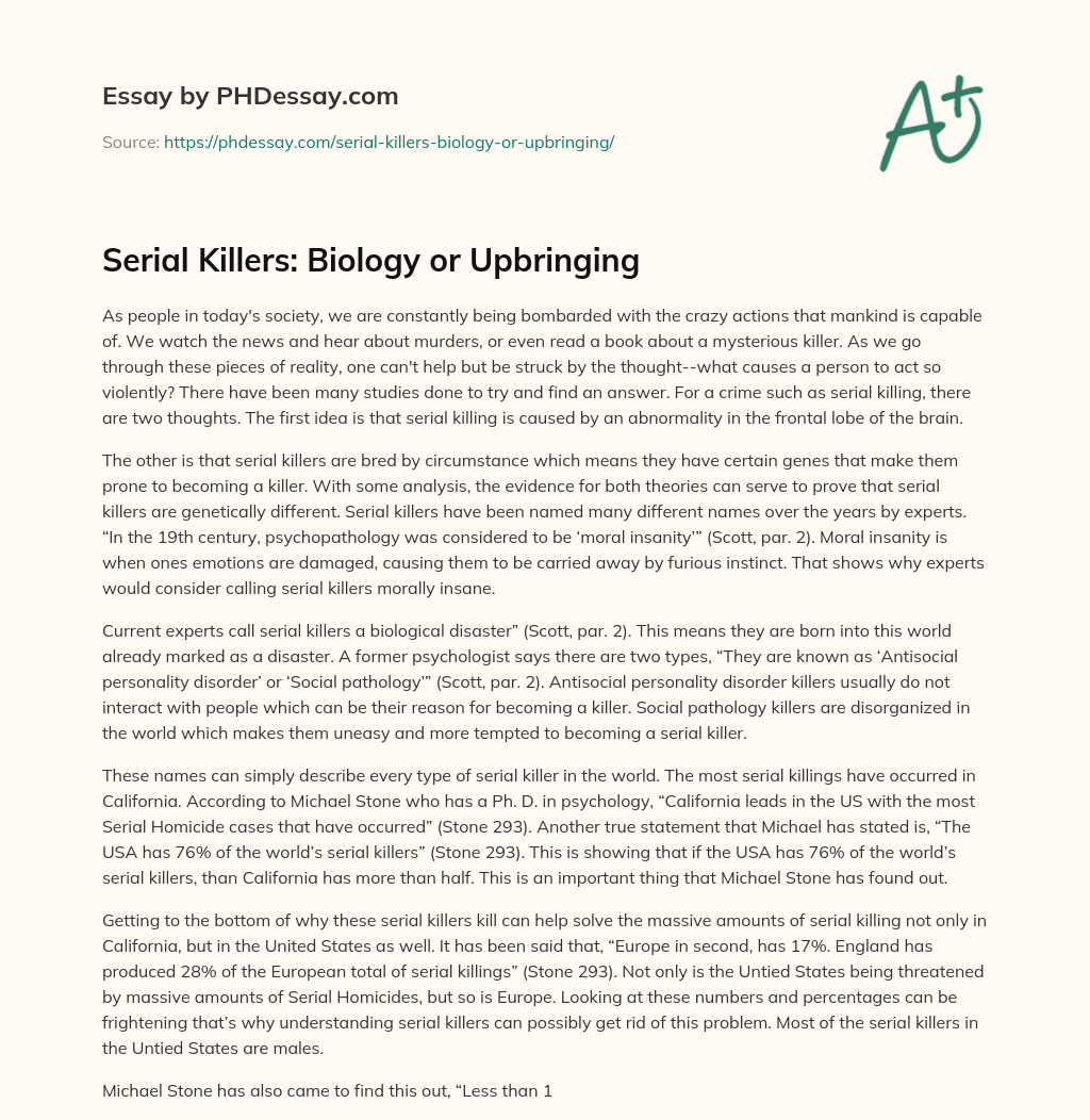 Serial Killers: Biology or Upbringing - PHDessay.com