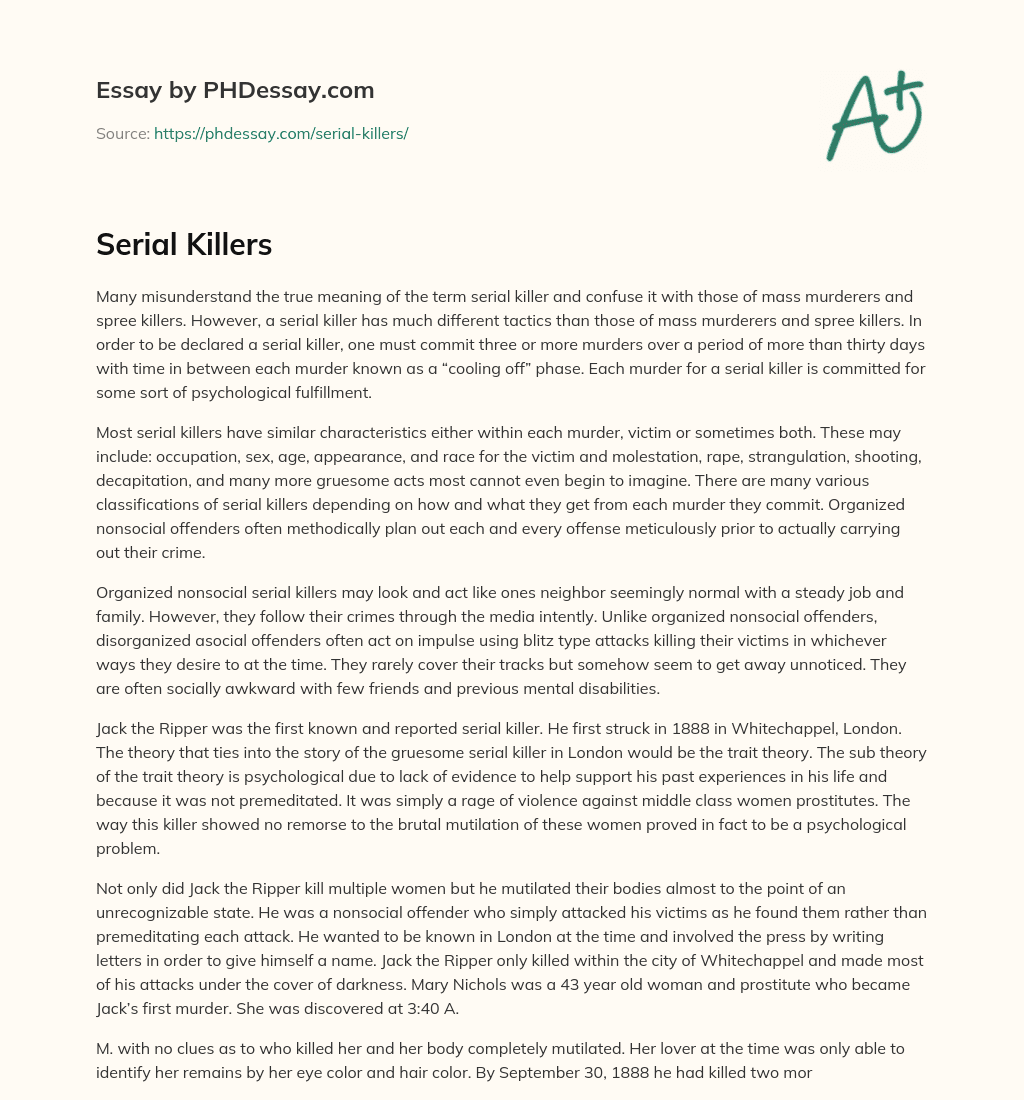 Serial Killers - PHDessay.com