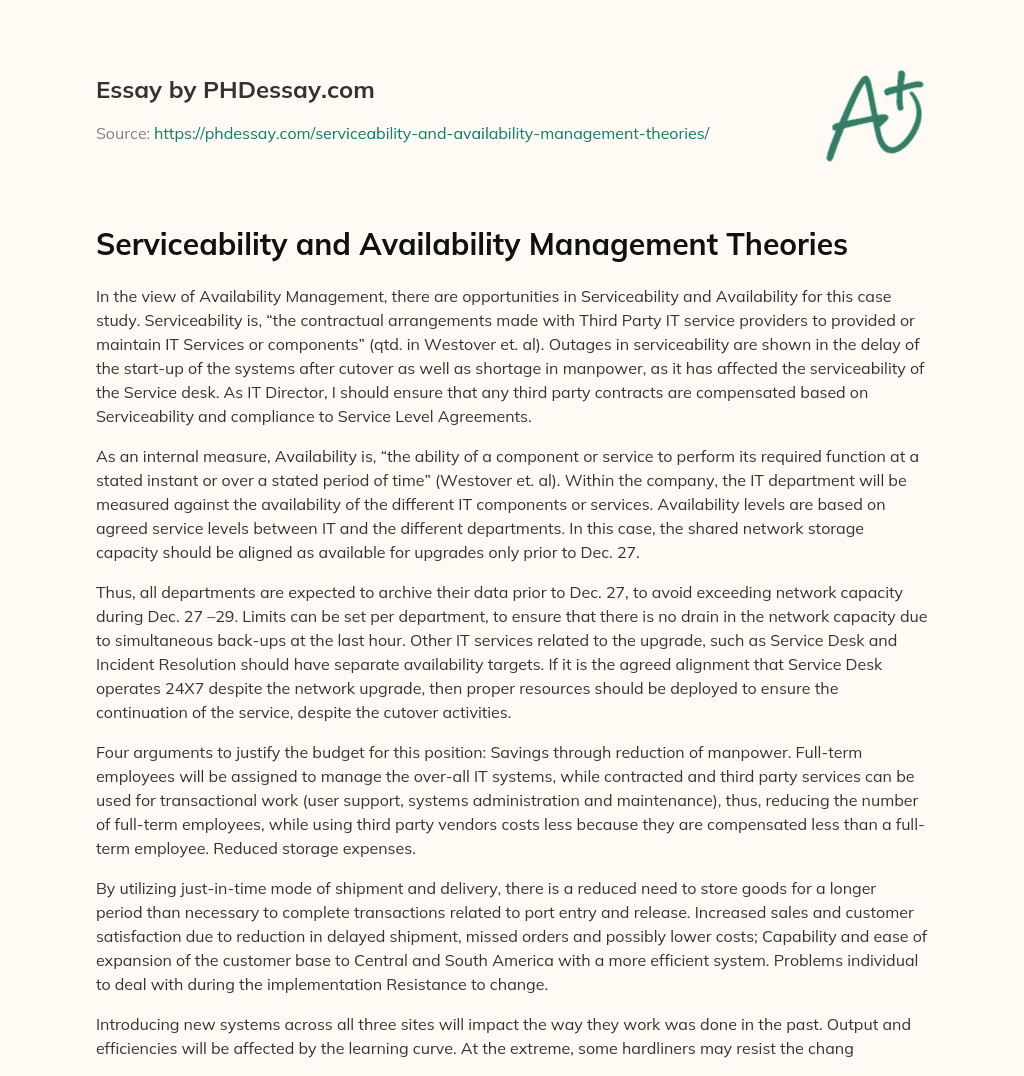 Serviceability and Availability Management Theories - PHDessay.com