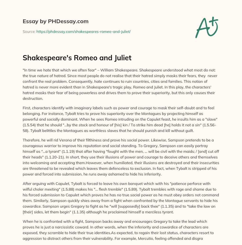 Shakespeare's Romeo and Juliet - PHDessay.com
