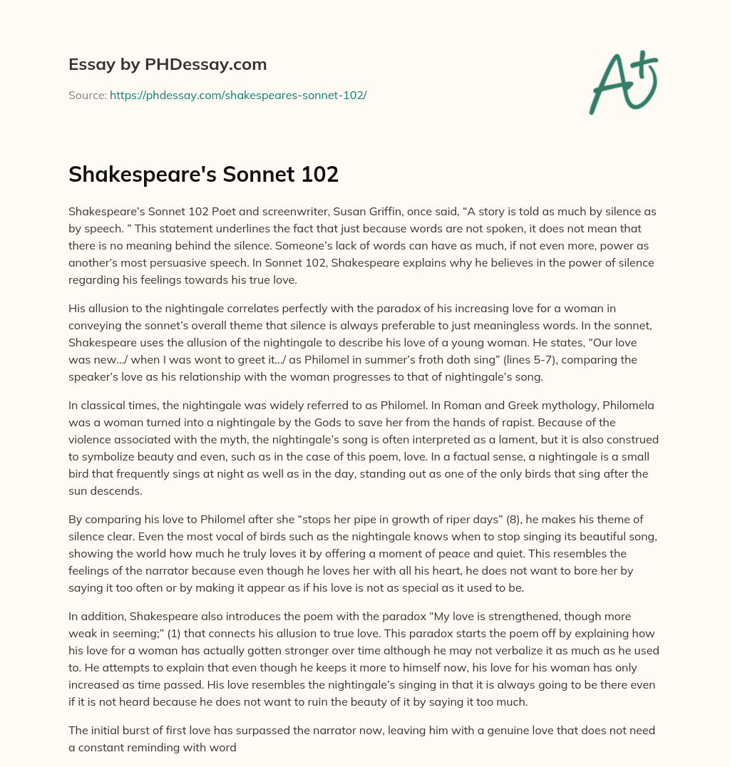 Shakespeare'S Sonnet 102 Analysis Example - PHDessay.com