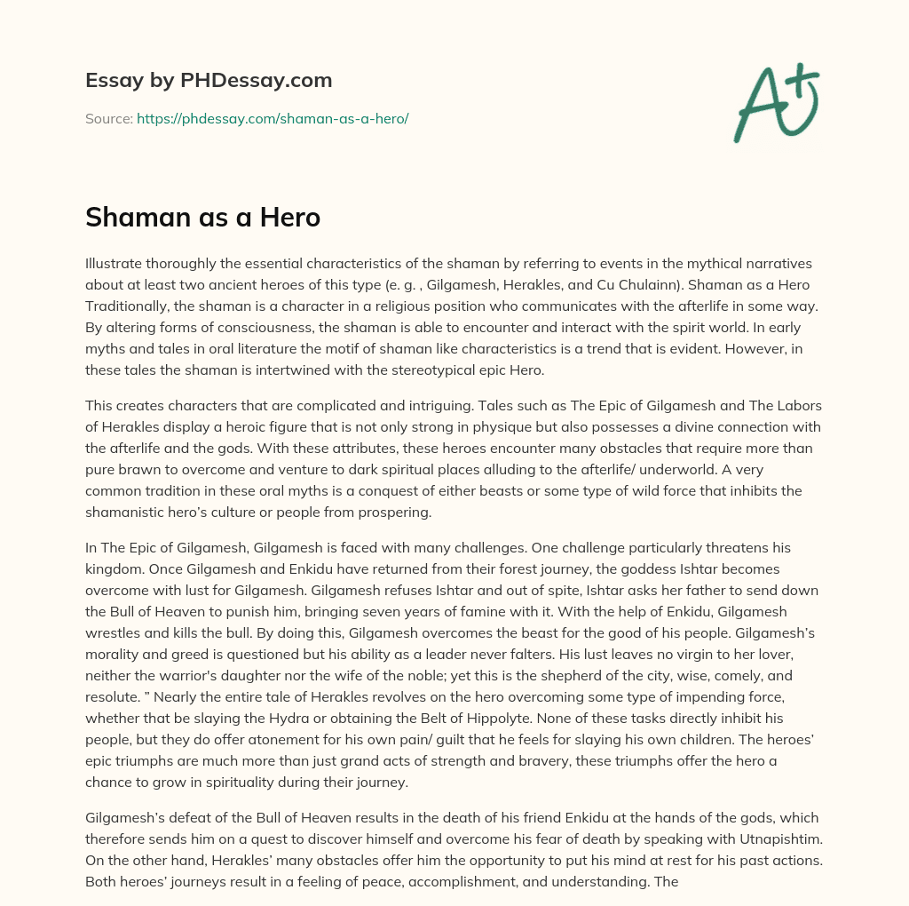 Shaman as a Hero - PHDessay.com