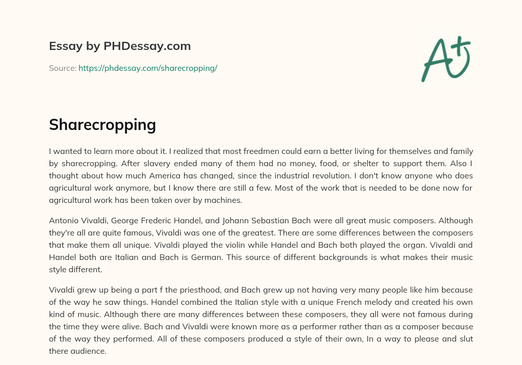Sharecropping (300 Words) - PHDessay.com