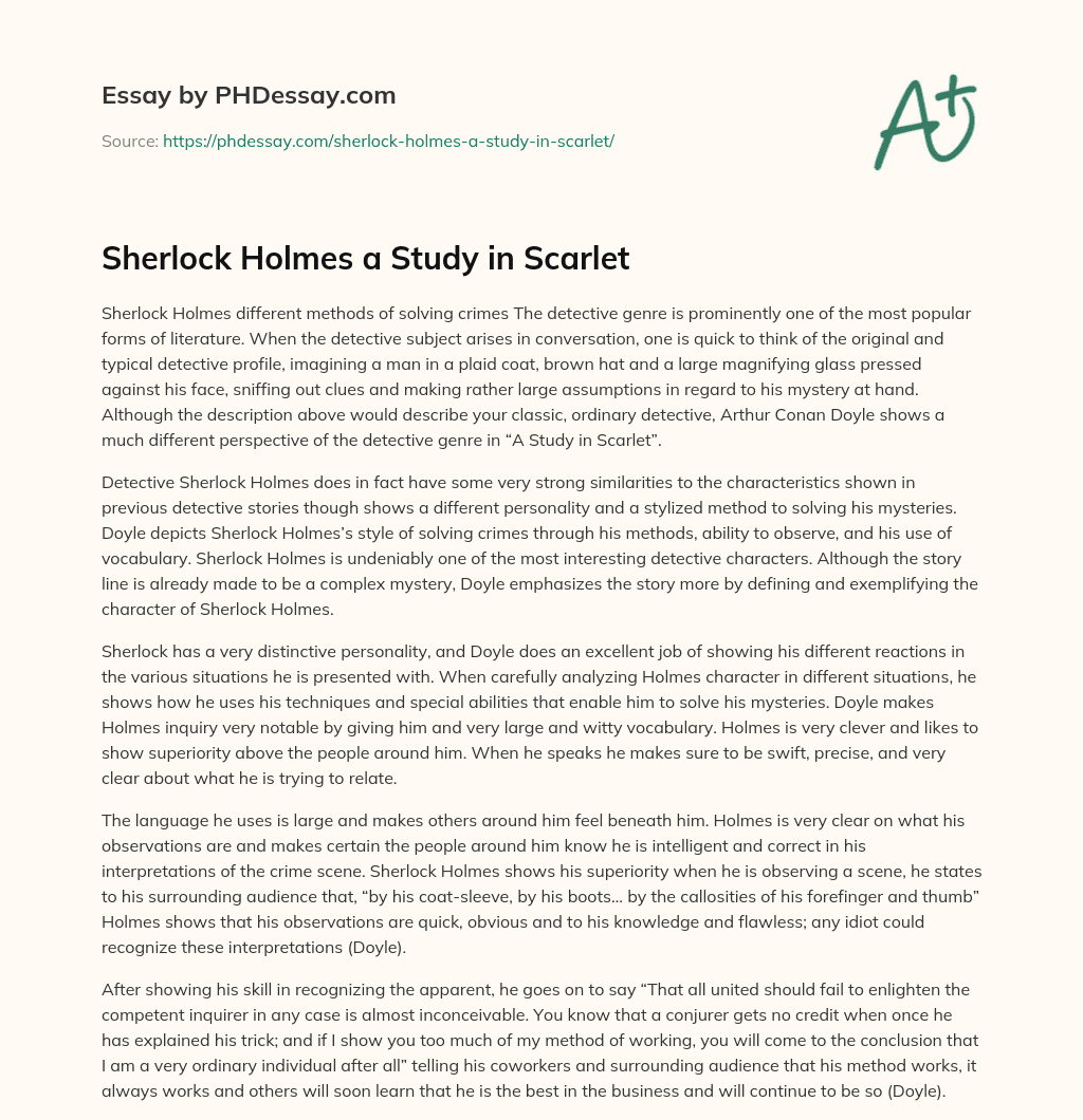 Sherlock Holmes a Study in Scarlet - PHDessay.com