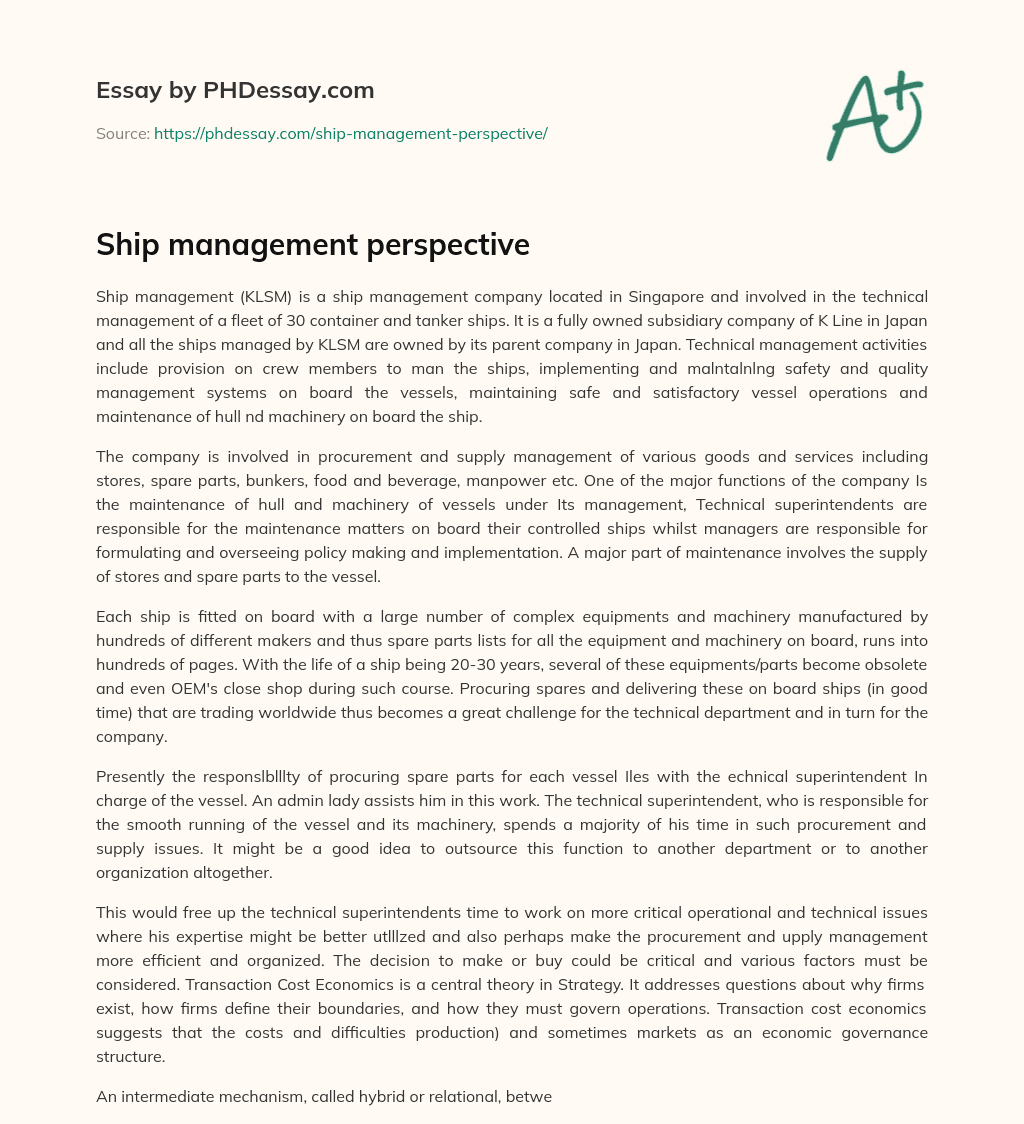 Ship management perspective - PHDessay.com