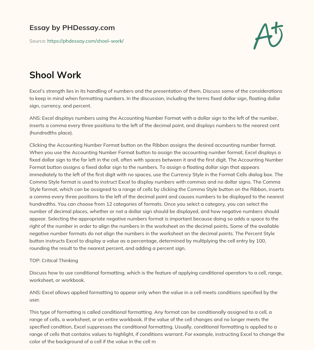 Shool Work - PHDessay.com