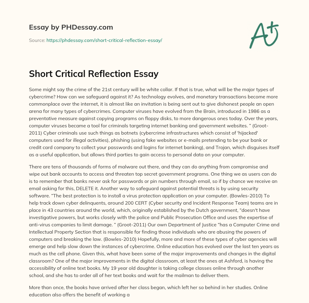 Short Critical Reflection Essay - PHDessay.com
