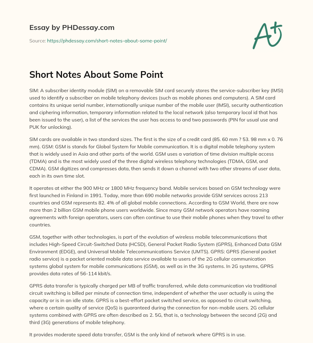 Short Notes About Some Point - PHDessay.com