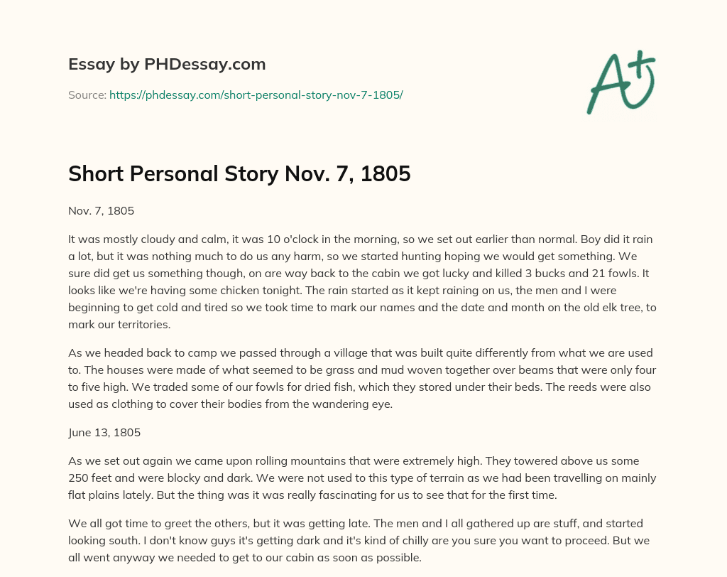 Short Personal Story Nov. 7, 1805 (300 Words) - PHDessay.com