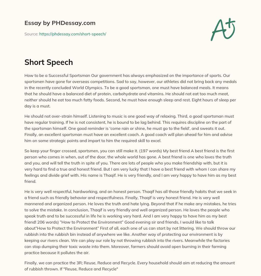 Short Speech (600 Words) - PHDessay.com
