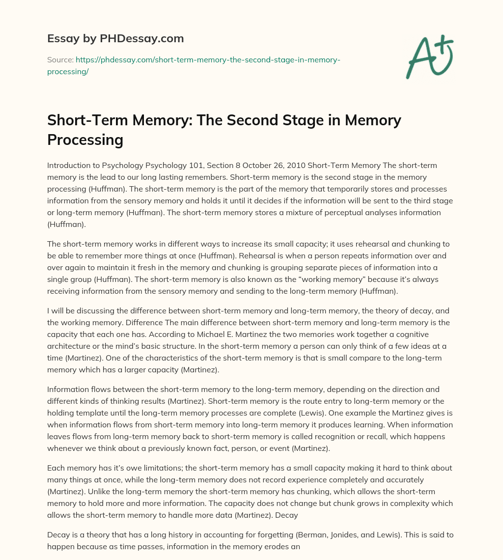 Short-Term Memory: The Second Stage in Memory Processing - PHDessay.com