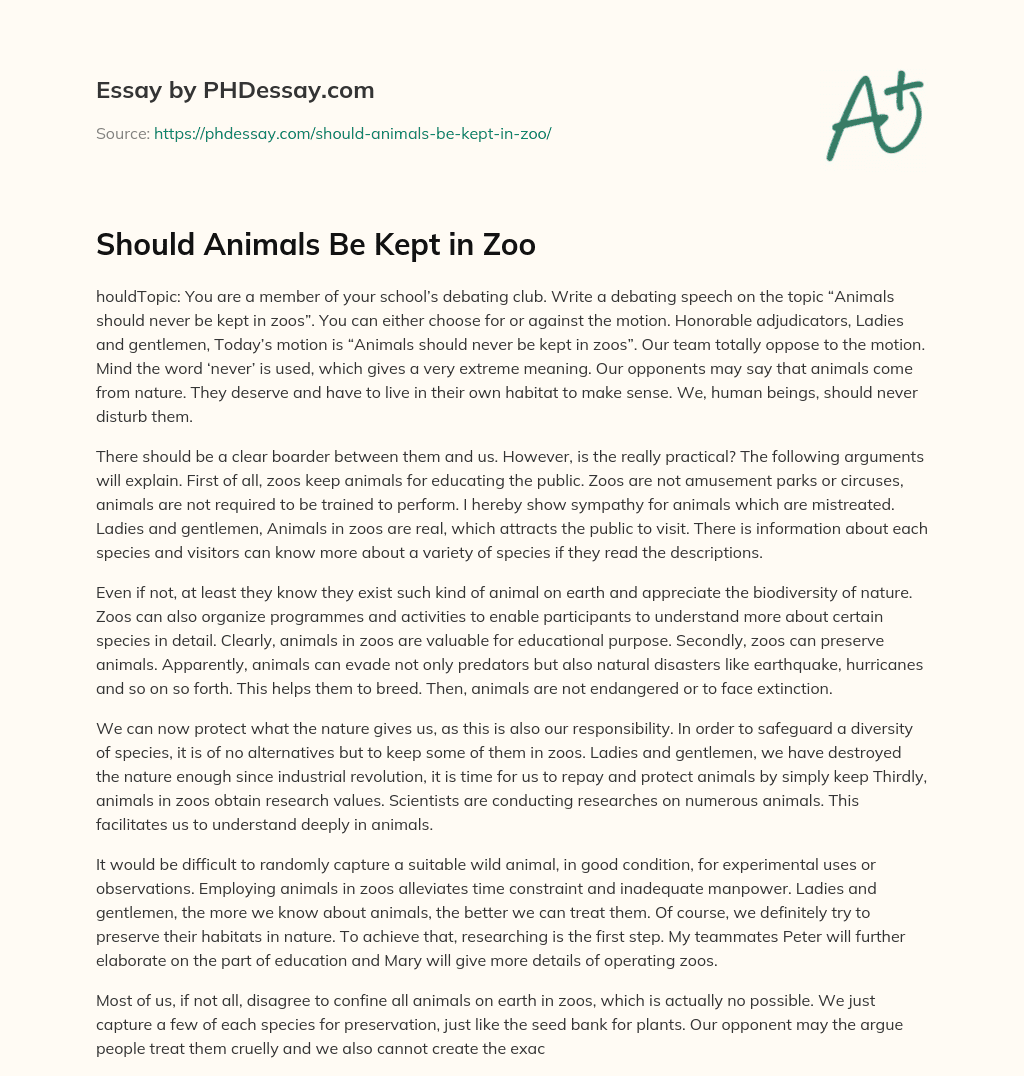 Should Animals Be Kept in Zoo (600 Words) - PHDessay.com