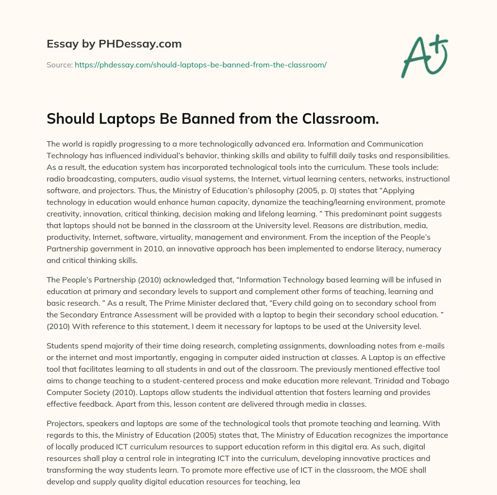 Should Laptops Be Banned from the Classroom. - PHDessay.com