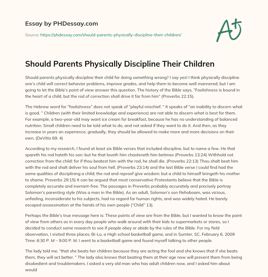 Should Parents Physically Discipline Their Children - PHDessay.com