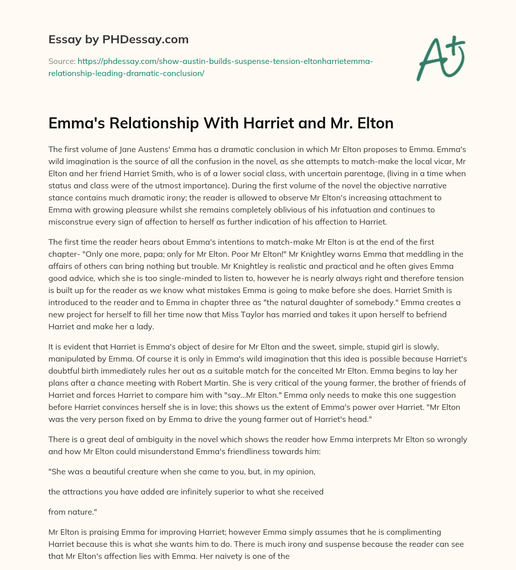 Emma's Relationship With Harriet and Mr. Elton - PHDessay.com
