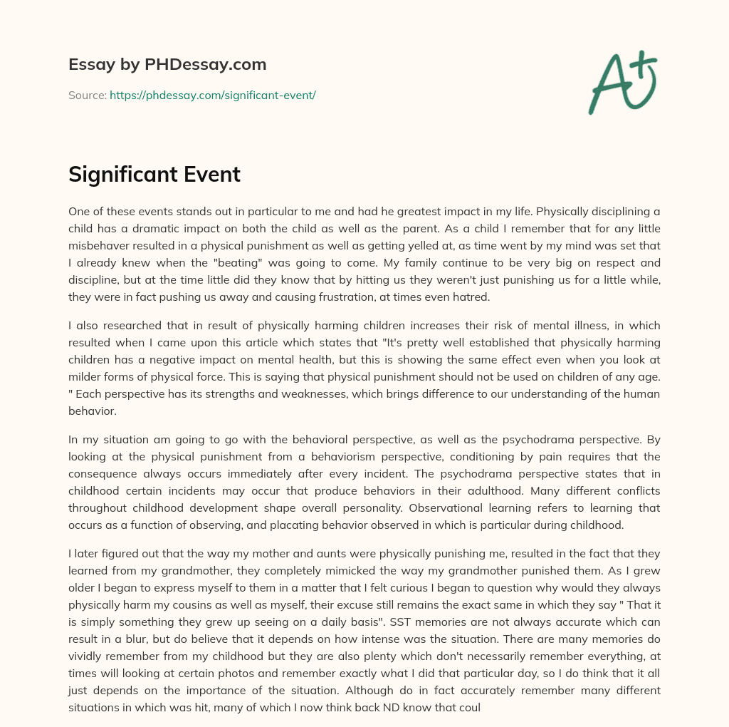 Significant Event (500 Words) - PHDessay.com