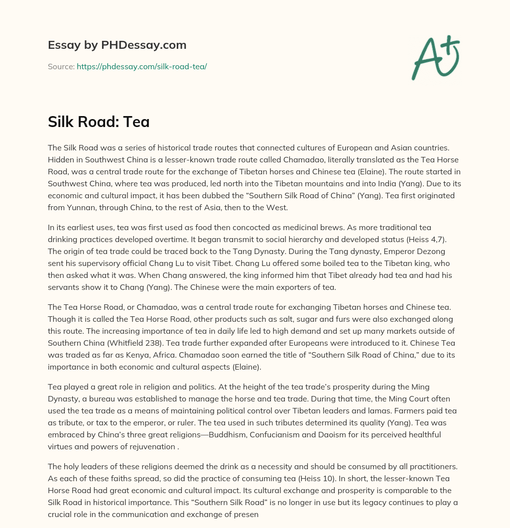 Silk Road: Tea (500 Words) - PHDessay.com