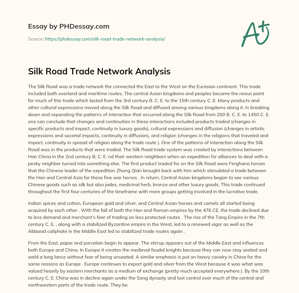Silk Road Trade Network Analysis - PHDessay.com