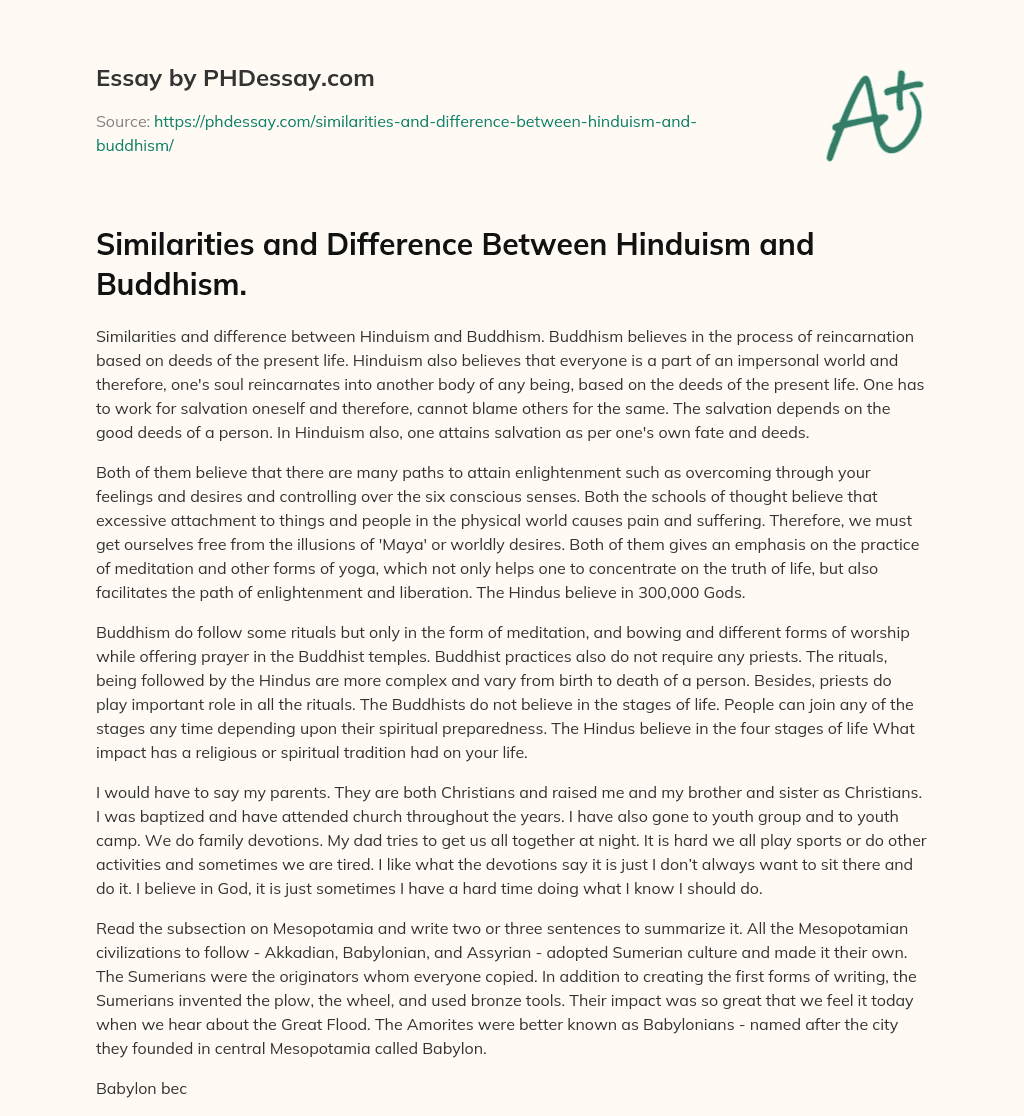 Similarities and Difference Between Hinduism and Buddhism. - PHDessay.com