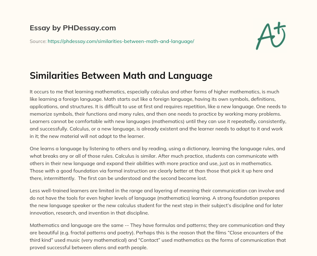 Similarities Between Math and Language (300 Words) - PHDessay.com