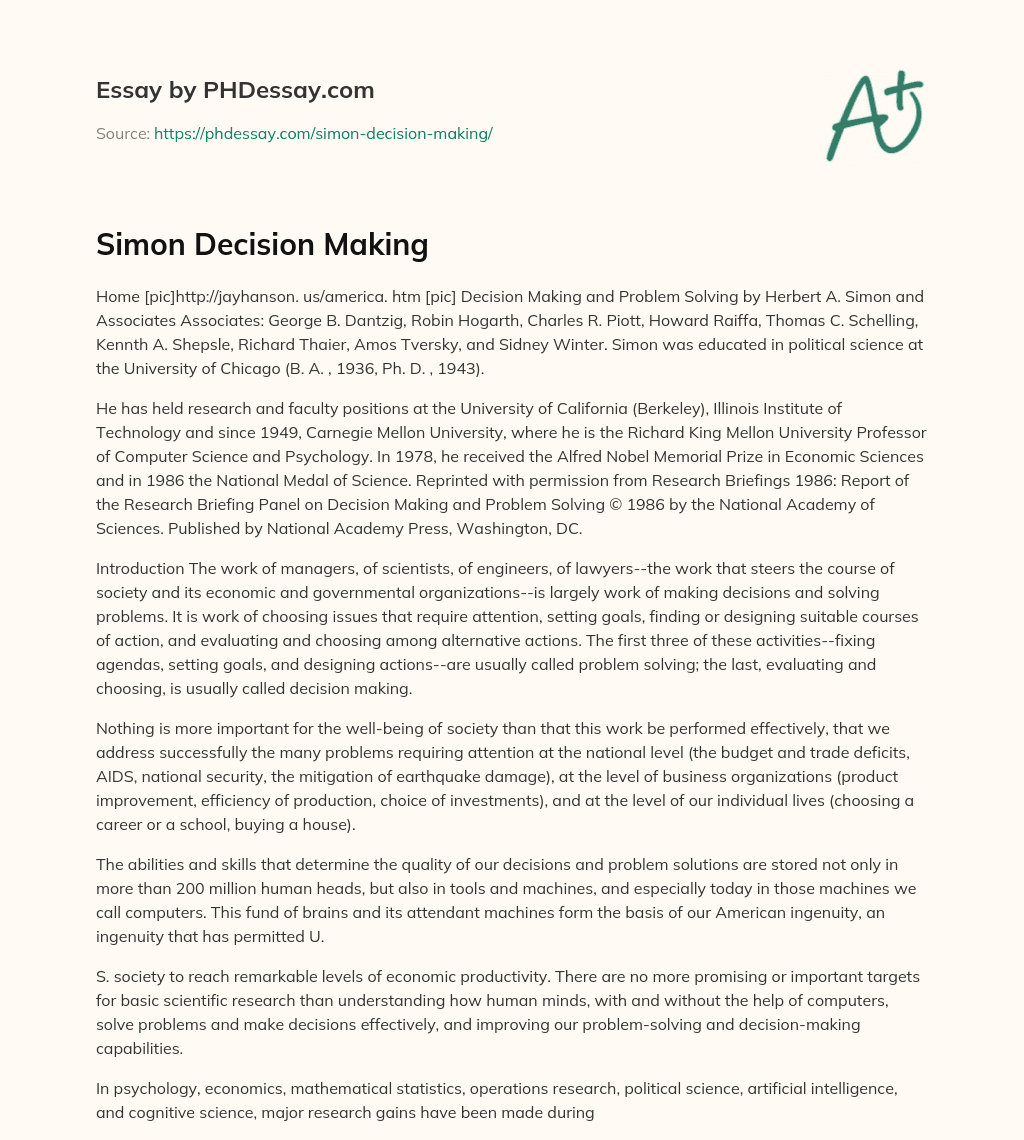 Simon Decision Making - PHDessay.com