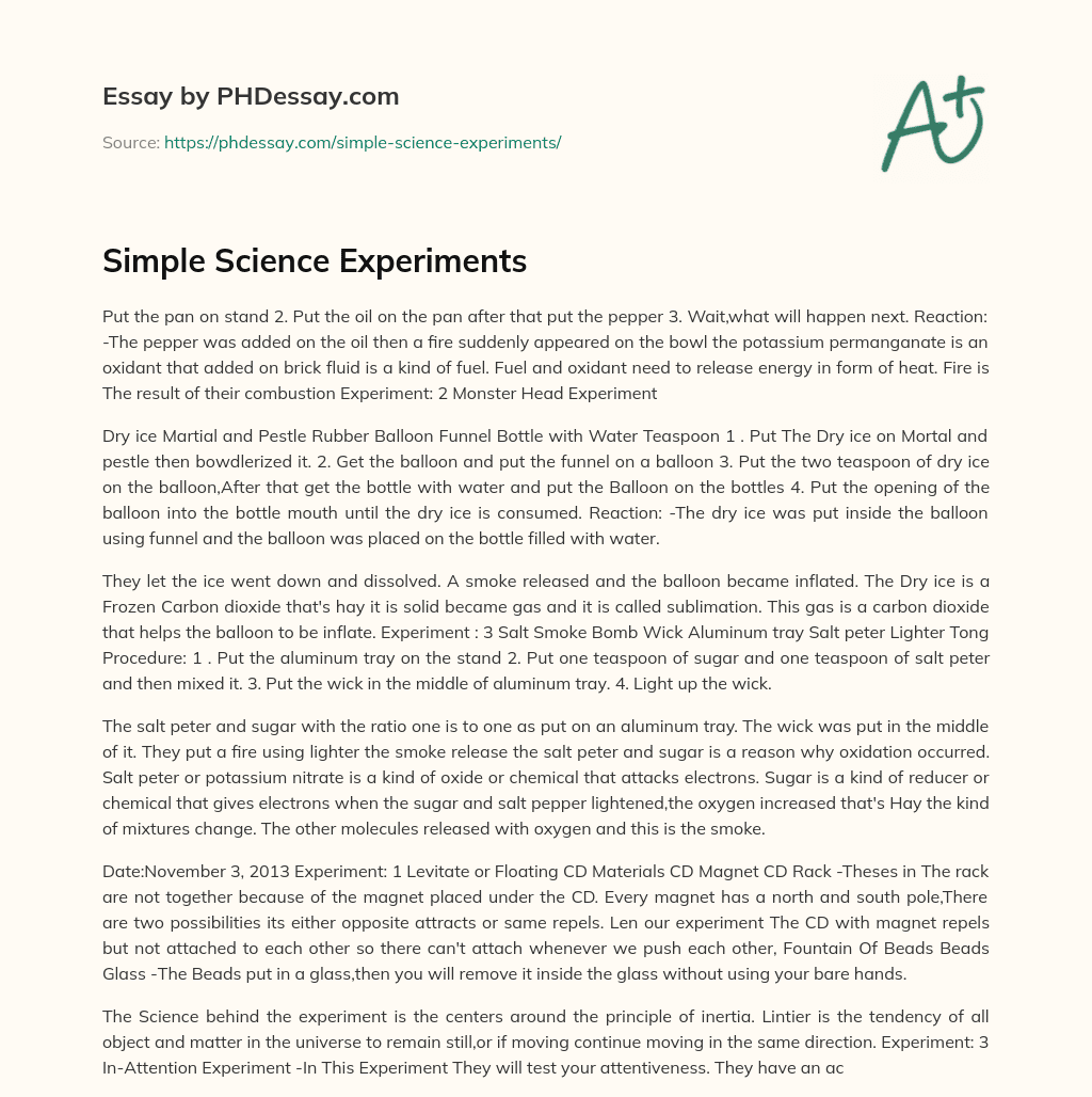 Simple Science Experiments (600 Words) - PHDessay.com