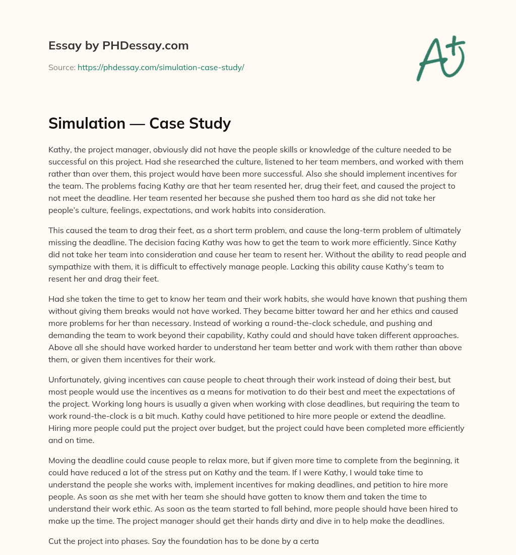 Simulation — Case Study (600 Words) - PHDessay.com