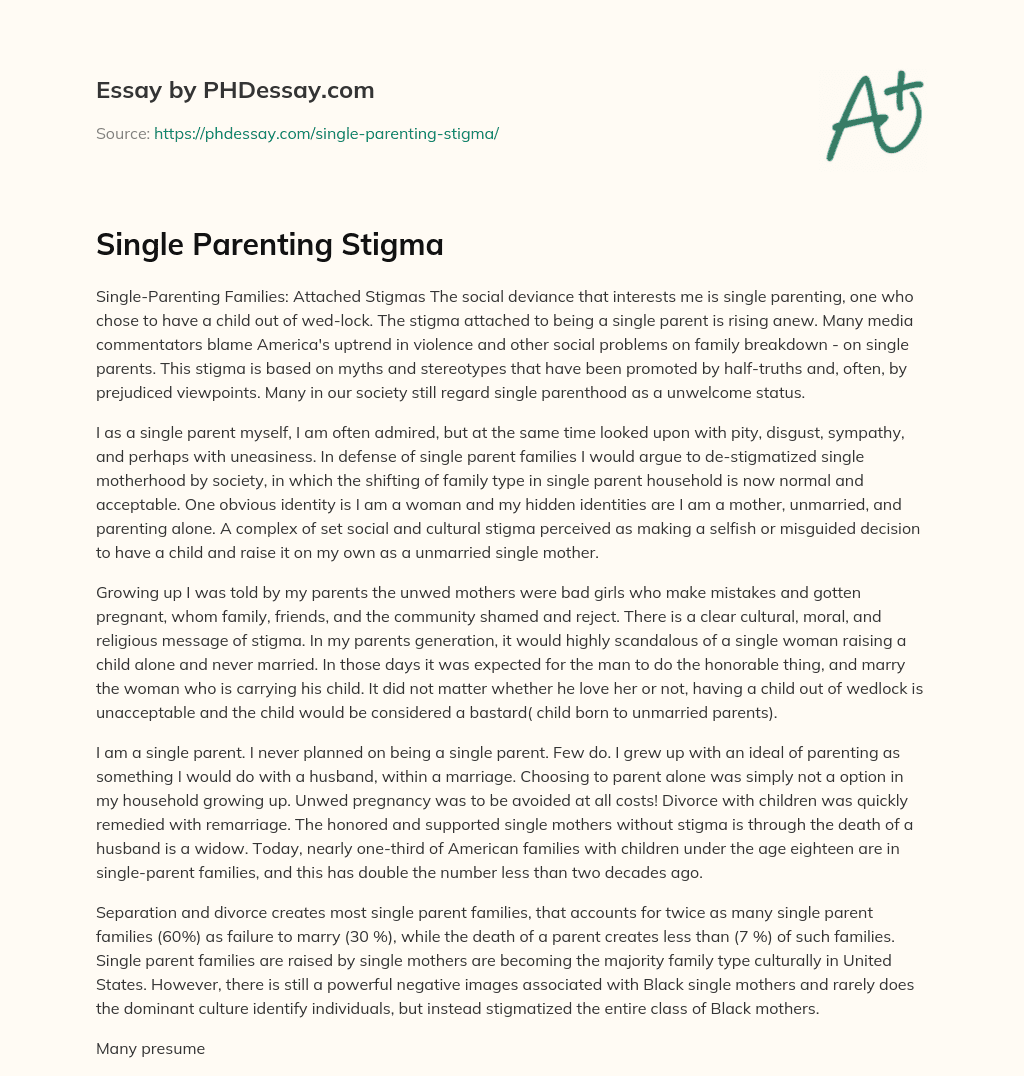 Single Parenting Stigma - PHDessay.com