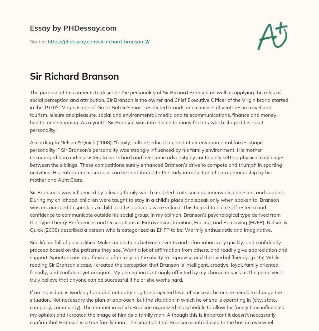 Sir Richard Branson - PHDessay.com