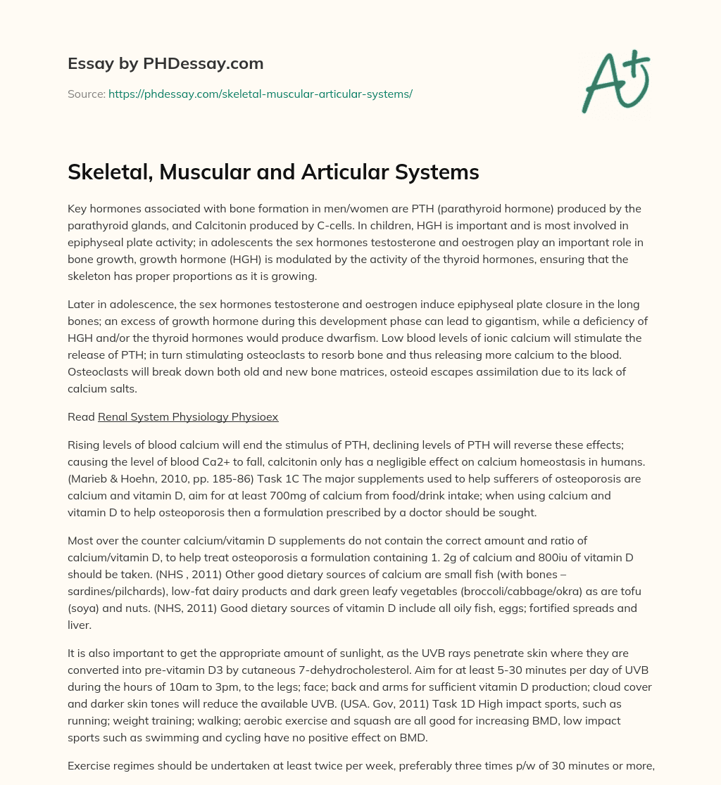 Skeletal, Muscular and Articular Systems - PHDessay.com