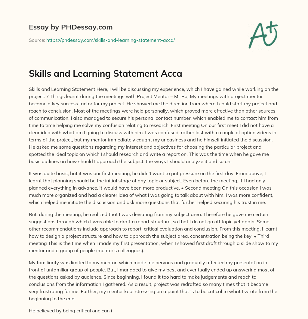 Skills and Learning Statement Acca - PHDessay.com
